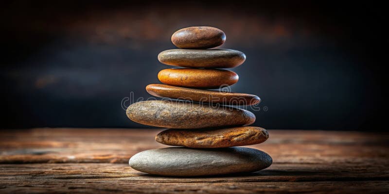 Serene Stack of Smooth Stones on Rustic Wood. Generative AI Stock ...