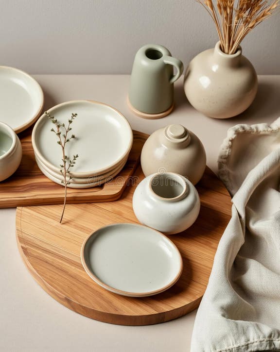 Elegant Still Life Composition Featuring Ceramic Tableware and Natural ...