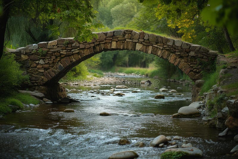 Serene Stone Bridge Over Stream Stock Photo - Image of bridge ...