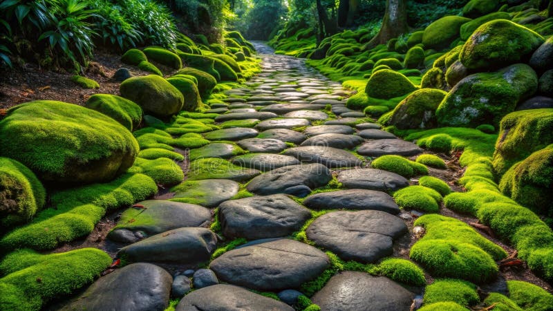Serene Stone Path through a Lush, Mossy Garden. Generative AI Stock ...