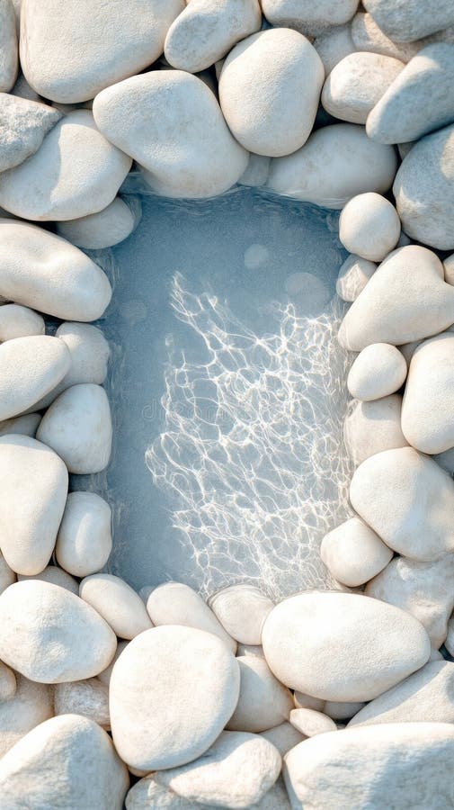 Serene Stone Pool with Light Patterns Silhouetted by Sunlit Water ...