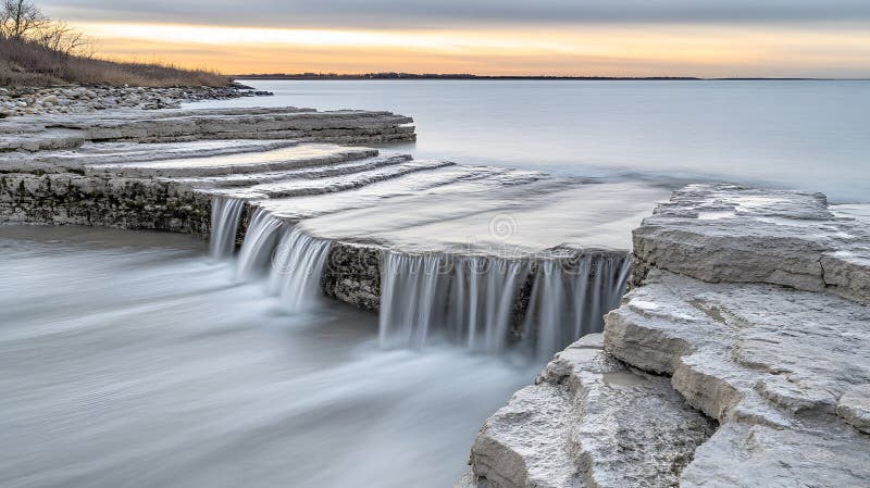 Serene Stone Steps Waterfall at Sunset Beach Royalty Free Image Stock ...