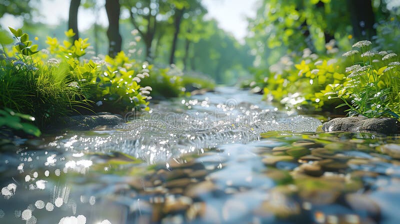 Serene Stream Flowing through Lush Greenery Stock Photo - Image of ...