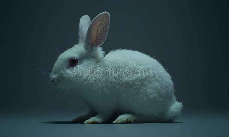 A Serene Studio Backdrop Frames a Fluffy White Rabbit at Rest ...