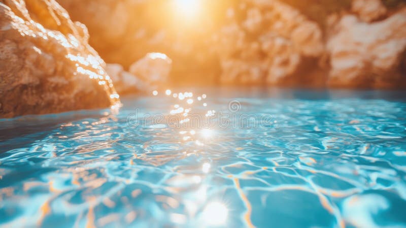 Serene Sunlit Water Sparkling Reflections Rocky Landscape Stock Photos ...