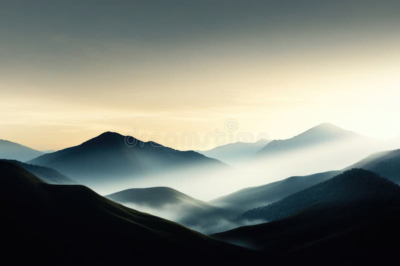 Serene Sunrise Over Misty Mountain Range with Soft Light Stock Photo ...