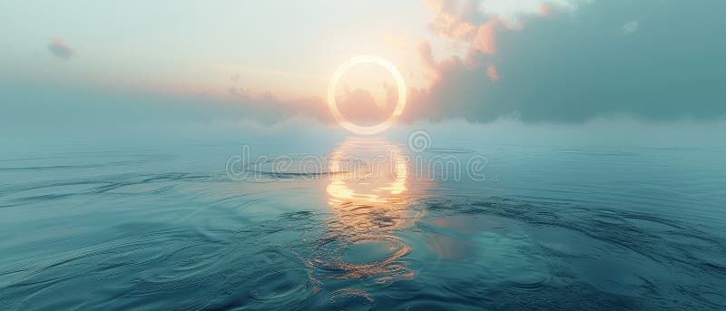 Serene Sunrise Over Water with Mystical Circular Reflection Effect ...
