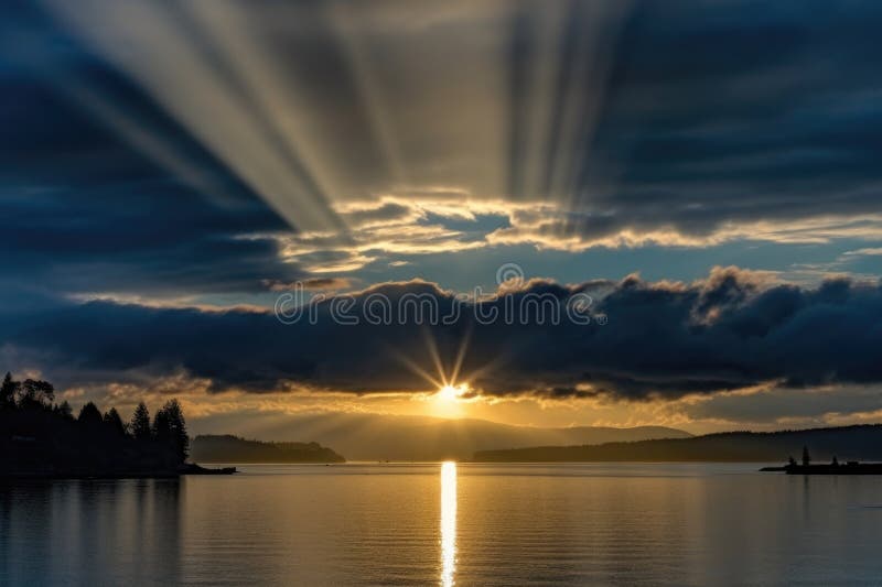 Serene Sunrise, with Rays of Light Shining through the Clouds Stock ...