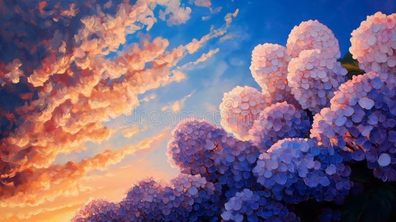 Serene Sunset Hydrangeas: a Breathtaking Bloom Stock Image - Image of ...