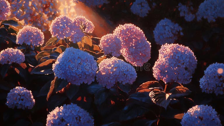Serene Sunset Hydrangeas: a Breathtaking Bloom Stock Image - Image of ...