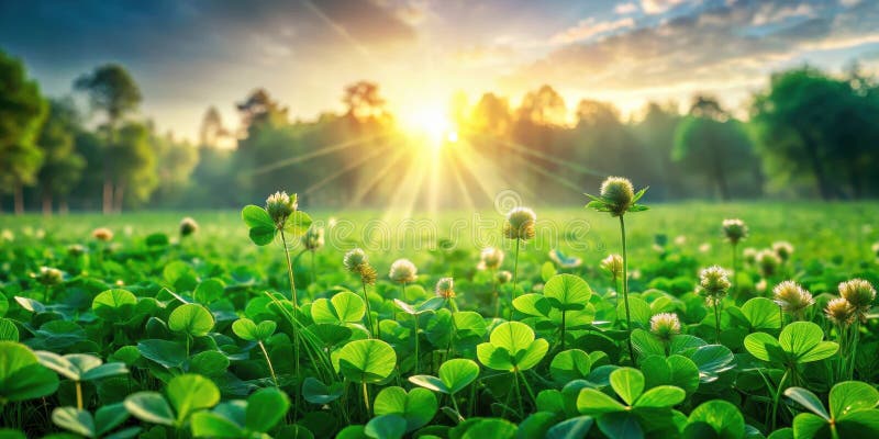 Serene Sunset Illuminating a Lush Meadow of Clover. Generative AI Stock ...