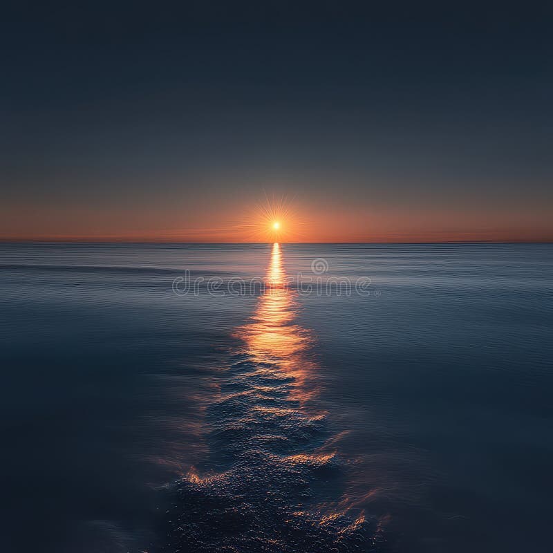 Serene Sunset Over Calm Ocean Creating Reflective Pathway of Light ...
