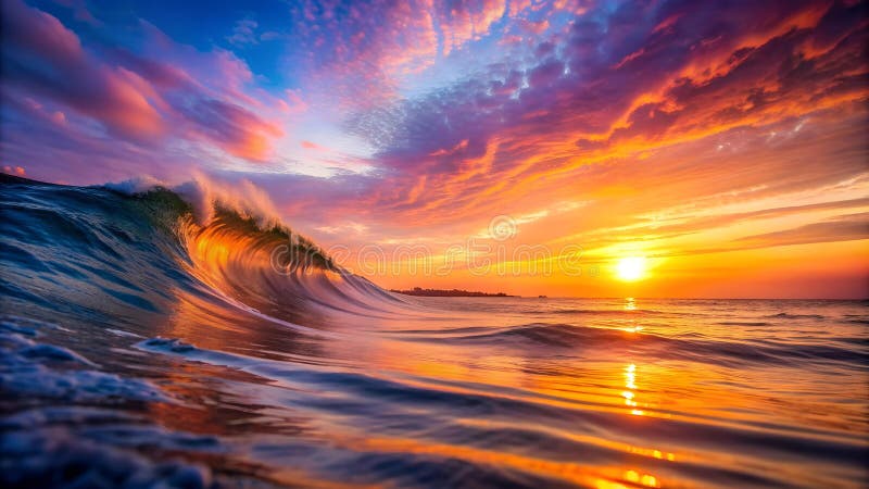 Serene Sunset Over a Gentle Wave AI Generated Stock Illustration ...