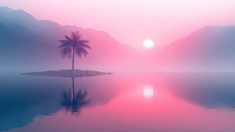 Pink Purple Sunset Over Misty Mountain Lake Stock Photos - Free ...