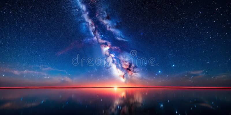Serene Sunset Over Still Waters with a Vibrant Milky Way Galaxy Display ...