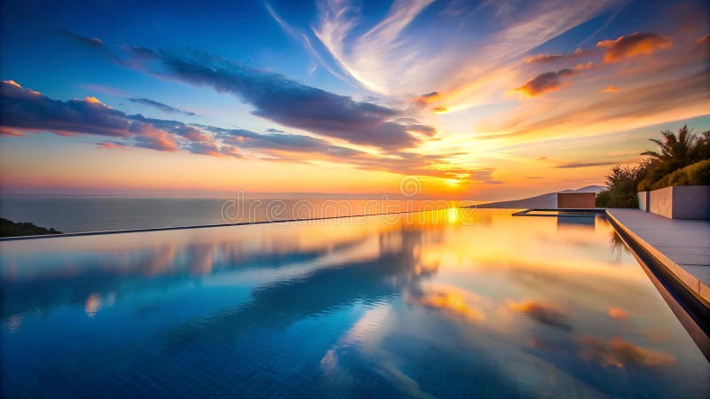 Serene Sunset Pool with a View Generative AI Stock Illustration ...