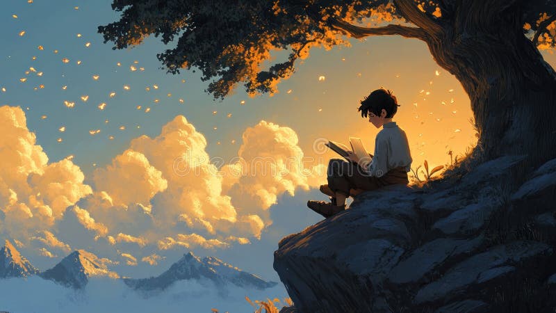 Serene Sunset Reading stock illustration. Illustration of screenshot ...