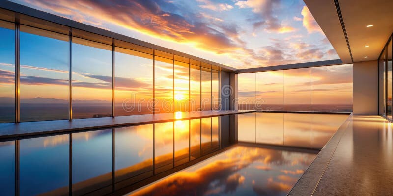 Serene Sunset Reflection in an Infinity Pool of a Modern Architectural ...