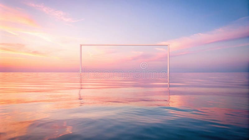 Serene Sunset Reflection Minimalist Frame in Calm Ocean Waters ...
