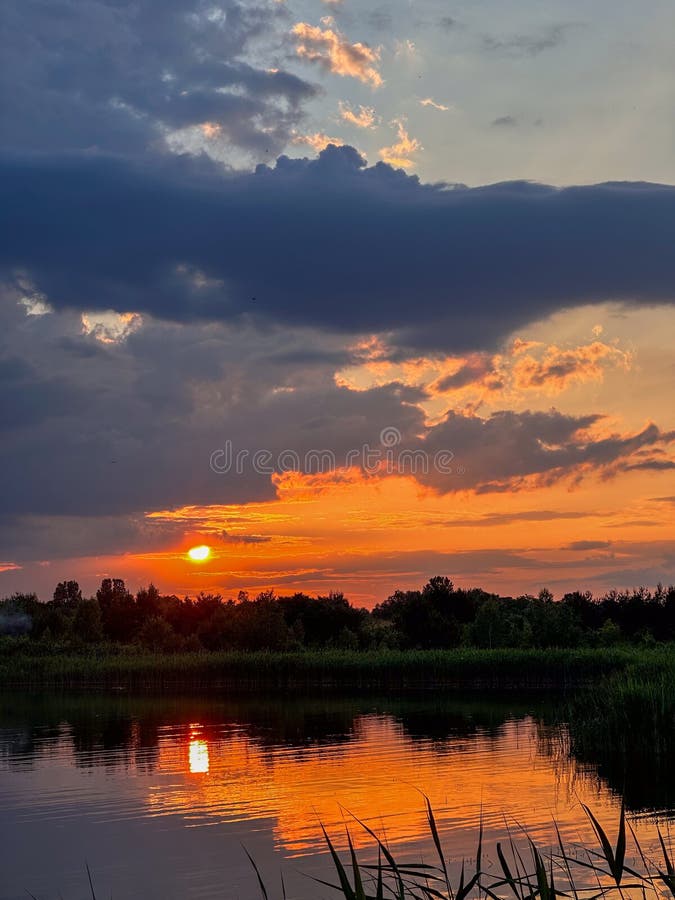Sunset Reflection in a Lake Around Pasohlavky, South Moravia, Czech ...