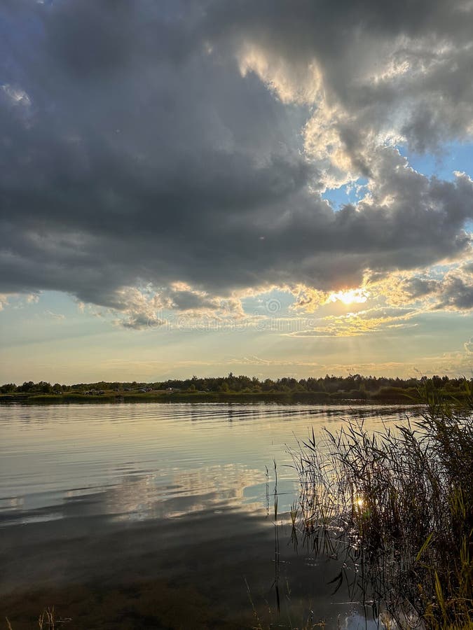 Sunset Reflection in a Lake Around Pasohlavky, South Moravia, Czech ...
