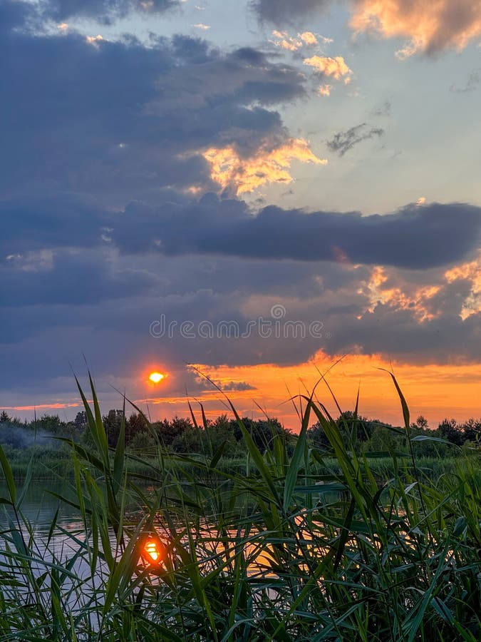 Sunset Reflection in a Lake Around Pasohlavky, South Moravia, Czech ...