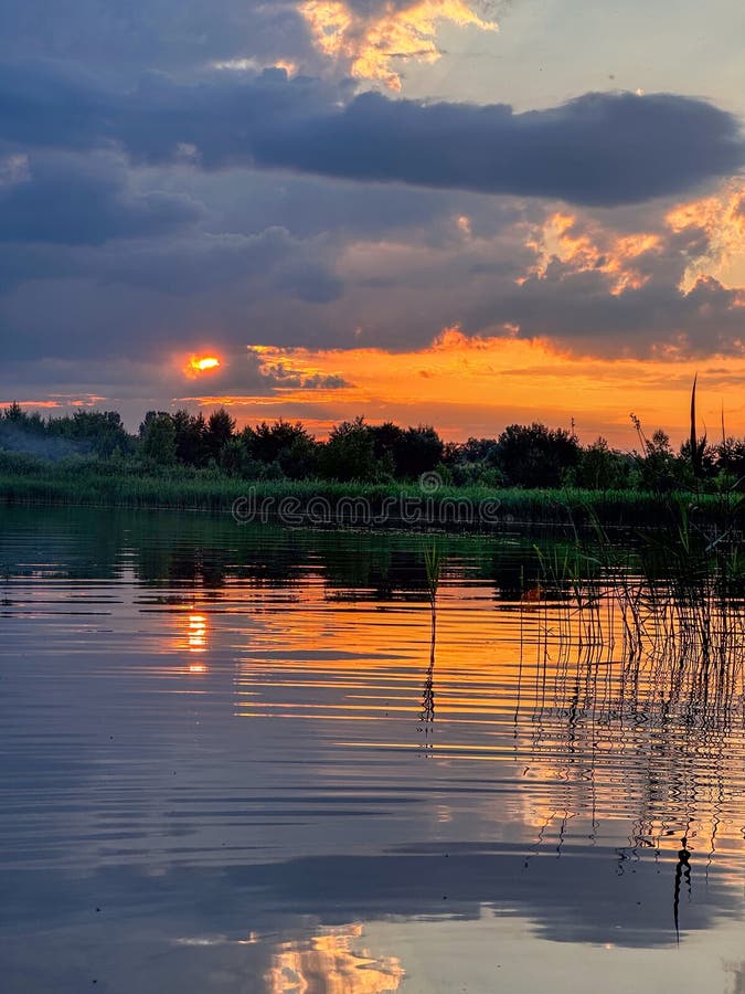 Sunset Reflection in a Lake Around Pasohlavky, South Moravia, Czech Republic Stock Photo - Image ...