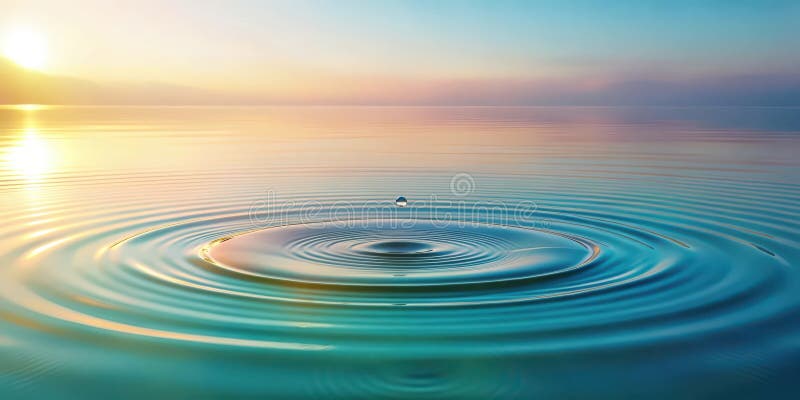 Serene Sunset Reflection a Single Drop Creates Concentric Circles on ...