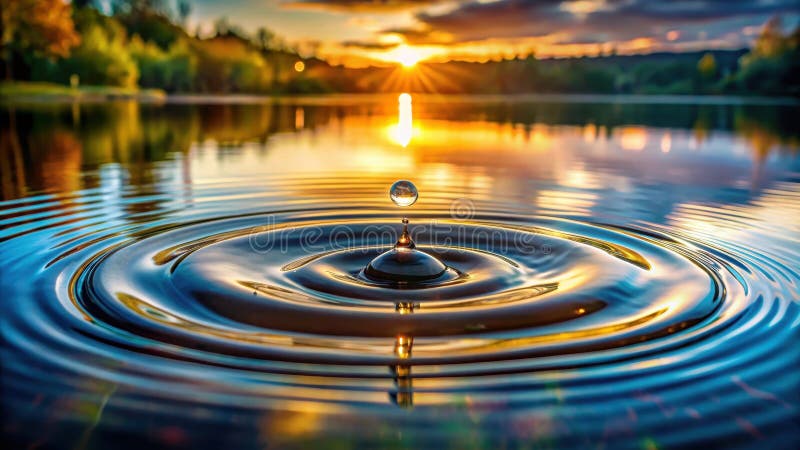 Serene Sunset Reflection a Single Drop Creates Concentric Rings on a ...