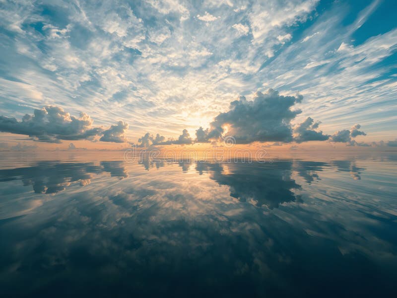 Serene Sunset Reflection Tranquil Ocean Mirror Image of Stunning Sky ...