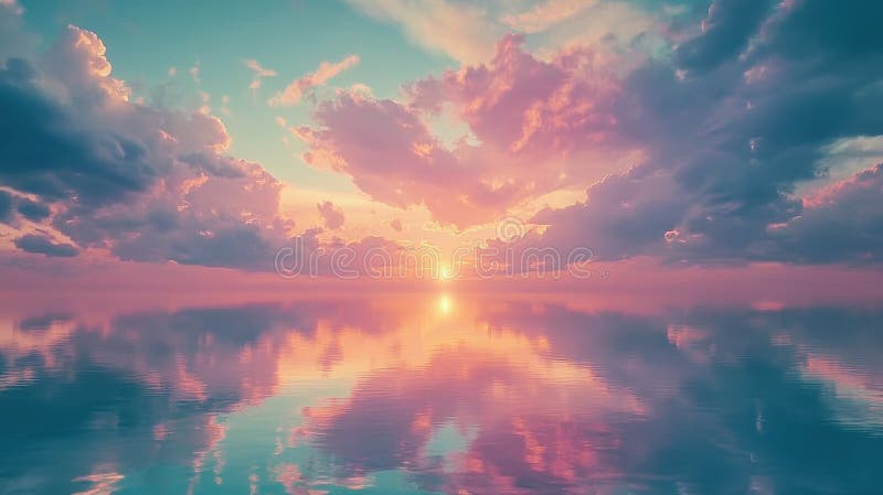 Serene Sunset Reflections Tranquil Water Landscape Painting Pastel Clouds Stock Photos - Free ...