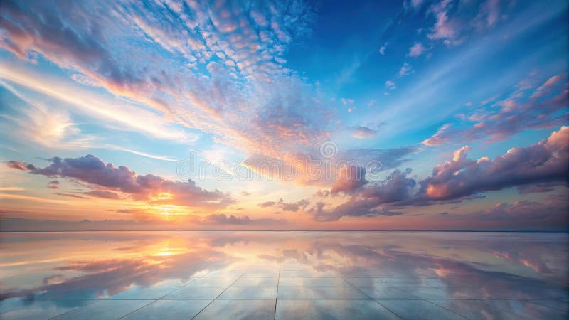 Serene Sunset Sky Reflected on a Polished Tile Surface. Generative AI ...