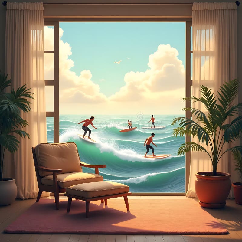 Serene Surf: Playful Visualization of Wave Riders in a Cozy Setting ...