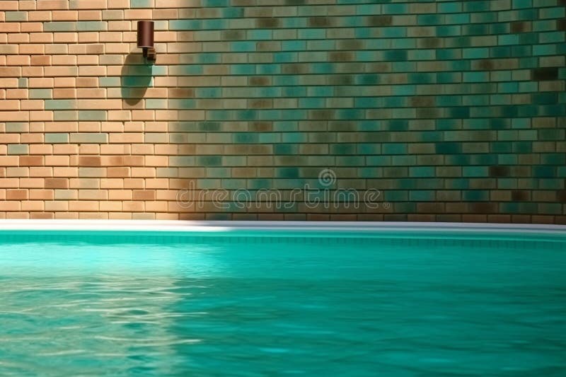 Serene Swimming Pool Harmonizing with an Elegant Brick Wall Stock ...