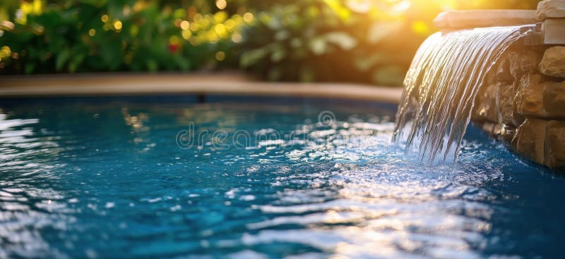 Serene Swimming Pool with Waterfall Feature Surrounded by Lush Greenery ...
