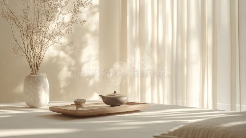 Serene Tea Ceremony Scene with Natural Light Stock Illustration ...