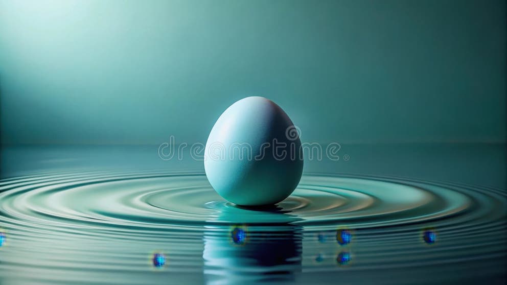 Serene Teal Egg Floating on Tranquil Water, Creating Concentric Ripples ...