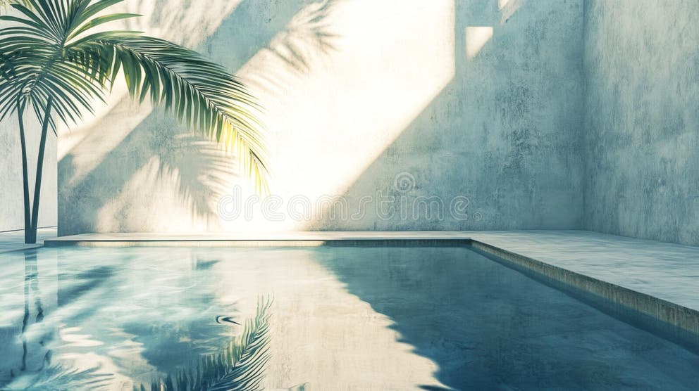 Serene Teal Pool with Palm Tree Shadows and Sunlight Stock Illustration ...