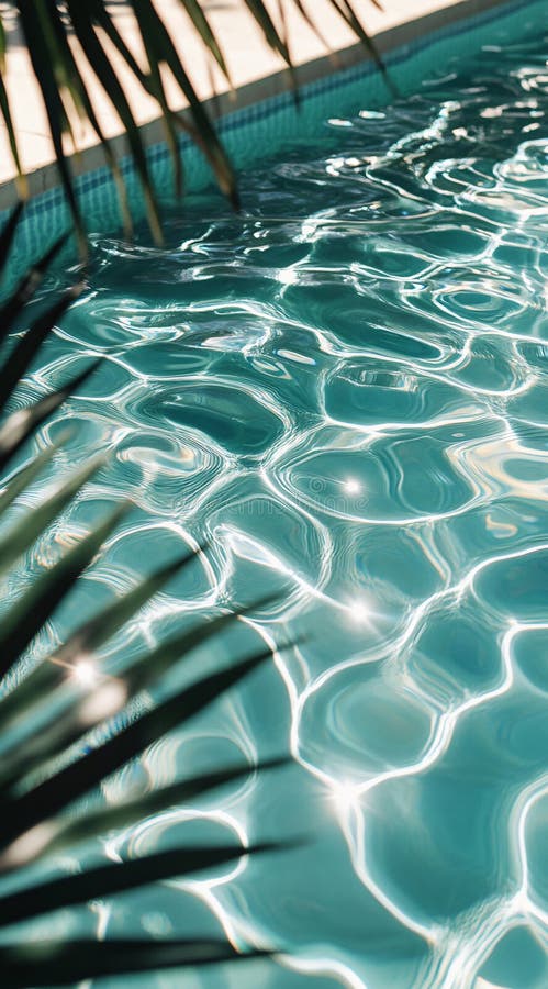 Serene Teal Pool Water with Palm Leaf Shadows High Quality Image Stock ...