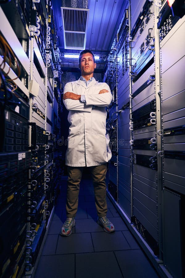 Serene it Worker Standing Alone among Server Racks Stock Image - Image ...
