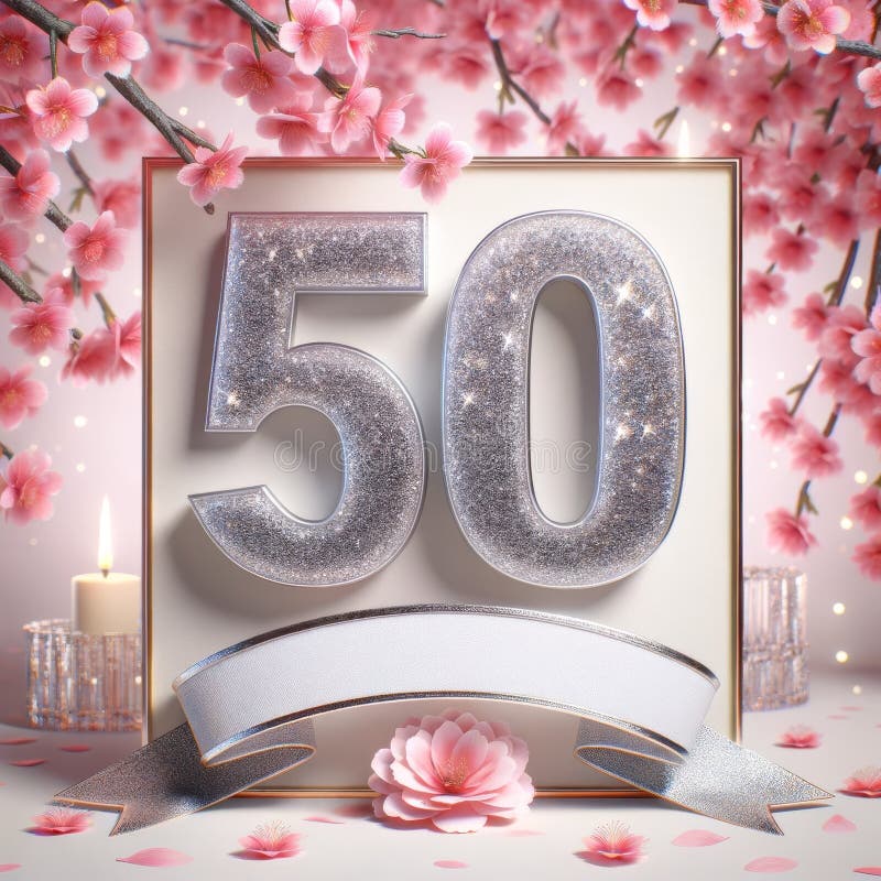 Serene 50th Anniversary Silver Decor with Blossoms Stock Illustration ...