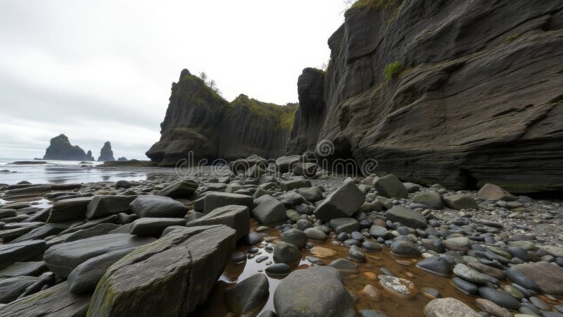Serene Tidal Channel between Cliffs Stock Illustration - Illustration ...