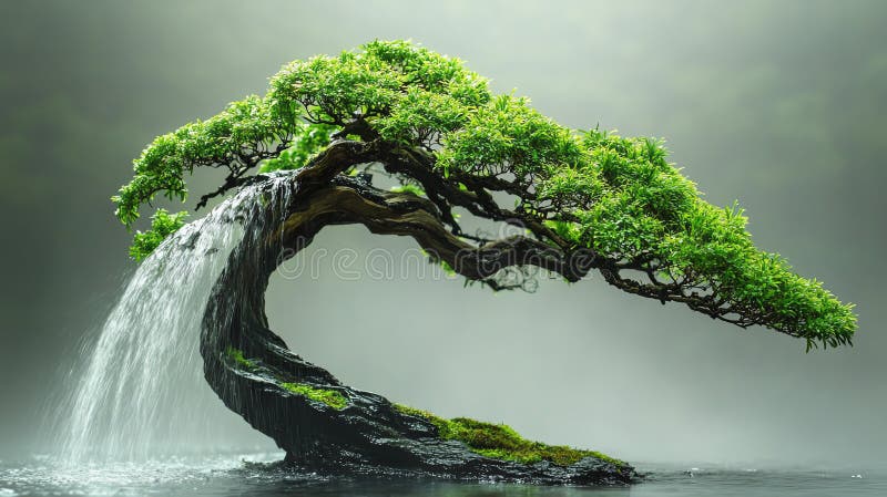 A Serene Tree with Flowing Water Illustration Stock Illustration ...