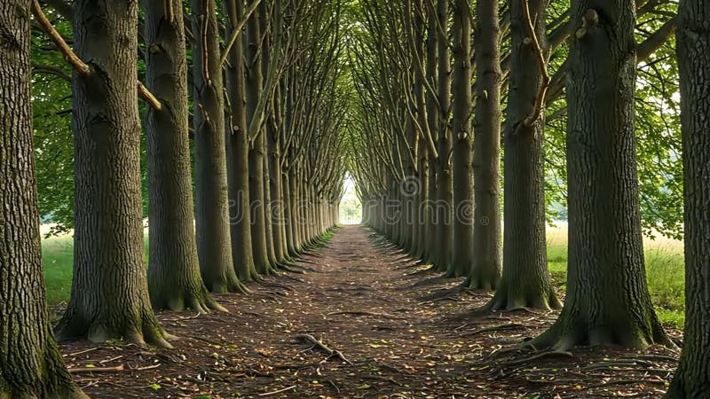 Serene Tree-Lined Path: a Tranquil Escape into Nature Stock Footage ...