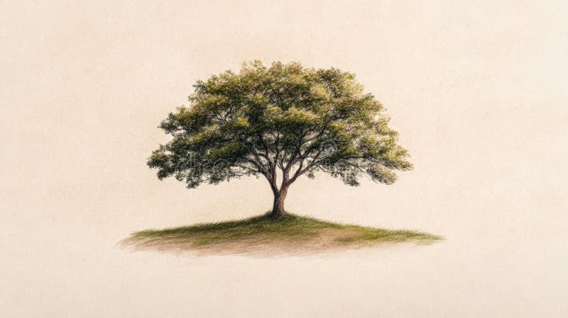 Serene Tree Pencil Drawing on Neutral Background Capturing Natural ...