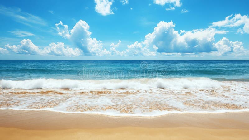 Serene Tropical Beach with Clear Blue Sky and Gentle Ocean Waves Stock ...