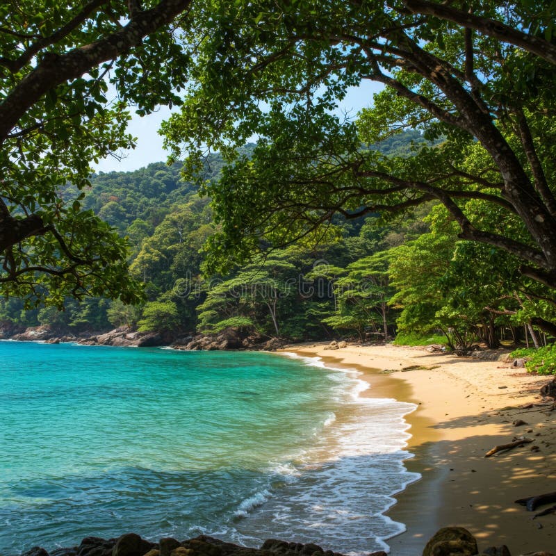 Serene Tropical Beach Scene with Turquoise Water Stock Illustration ...