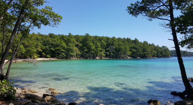 Serene Tropical Beach Scene with Turquoise Water Stock Illustration ...