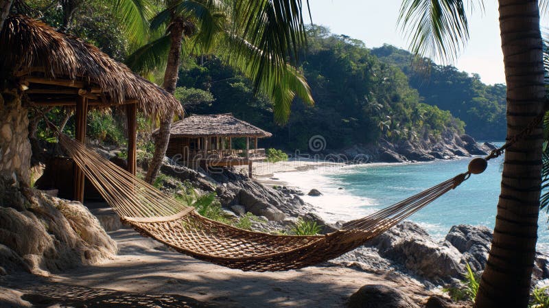 Tropical Beachfront with Palm Trees and Seaside Homes during Sunset in ...