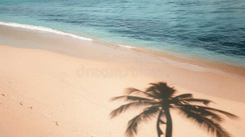 Serene Tropical Beachscape with Palm Tree Shadow Stock Photo - Image of ...